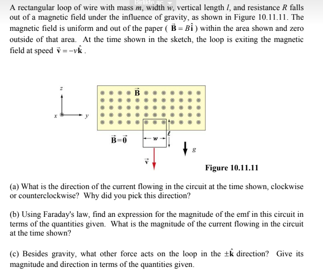 Solved A Rectangular Loop Of Wire With Mass M Wi 8720