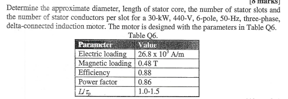 Solved Determine the approximate diameter, length of stator | Chegg.com
