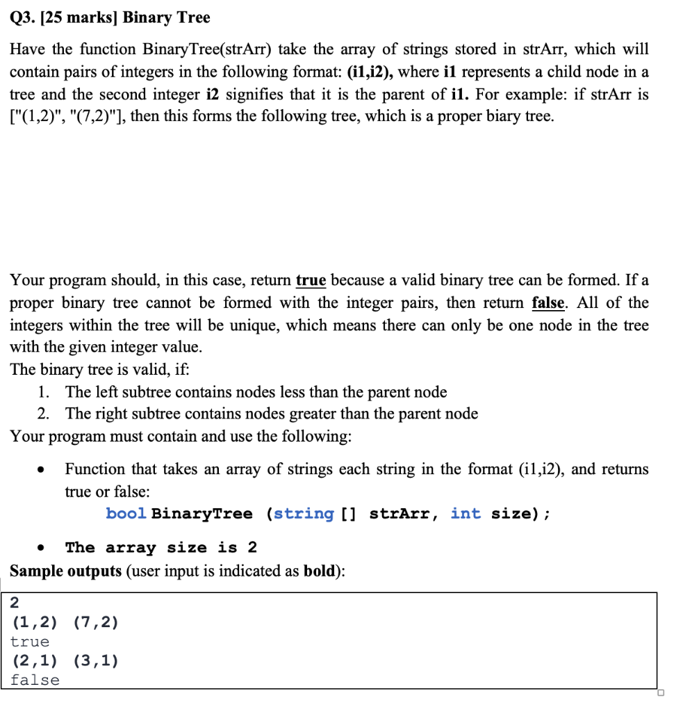 Solved Q3. [25 marks] Binary Tree Have the function | Chegg.com