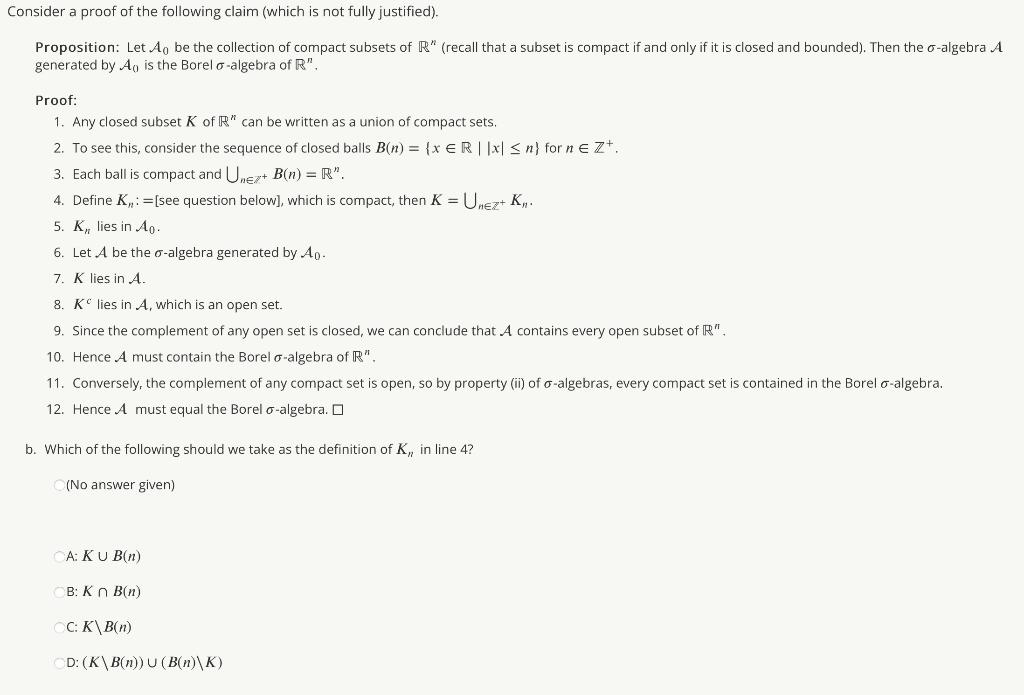 Proposition: Let A0 be the collection of compact | Chegg.com