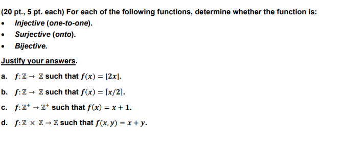 Solved (20 pt., 5 pt. each) For each of the following | Chegg.com