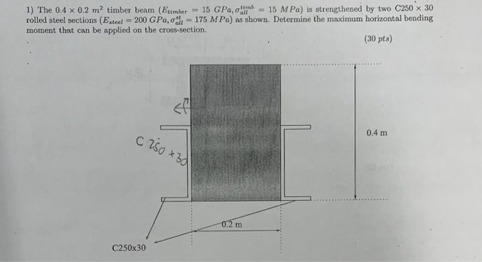 Solved 1) The 0.4 x 0.2 m2 timber beam (Etimber 15 | Chegg.com