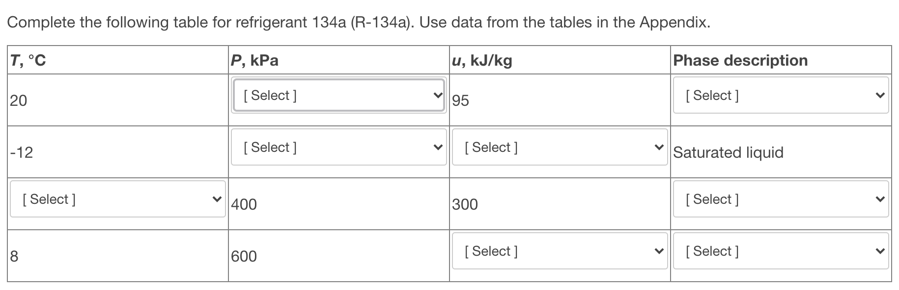 Solved Complete the following table for refrigerant 134a | Chegg.com