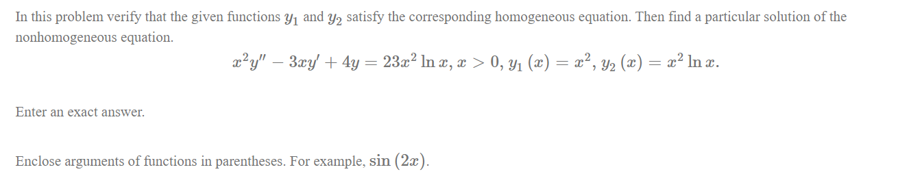 Solved In this problem verify that the given functions Yi | Chegg.com