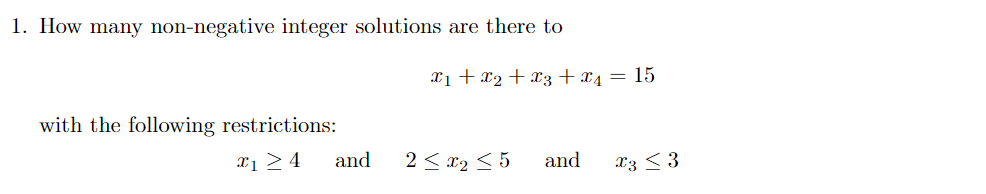 Solved 1 How Many Non Negative Integer Solutions Are There 