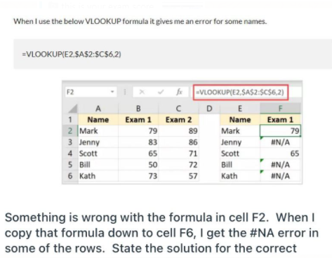 Solved When I use the below VLOOKUP formula it gives me an | Chegg.com