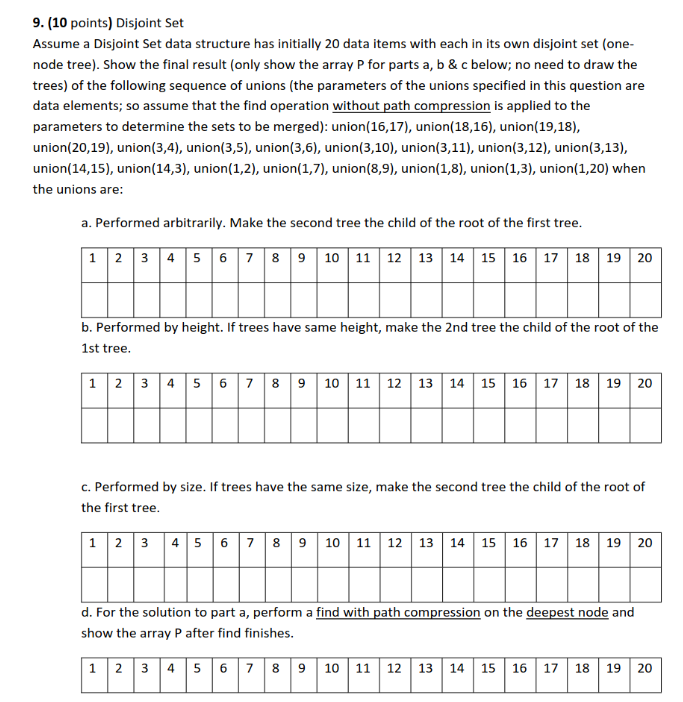 Solved 9. (10 points) Disjoint Set Assume a Disjoint Set | Chegg.com