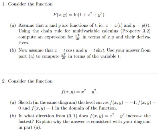 Solved 1. Consider the function F(x,y)=ln(1+x2+y2). (a) | Chegg.com