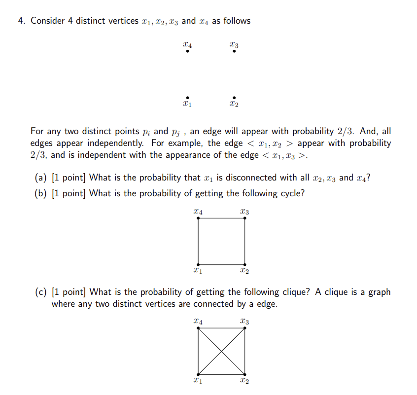 Solved 4. Consider 4 distinct vertices x1,x2,x3 and x4 as | Chegg.com