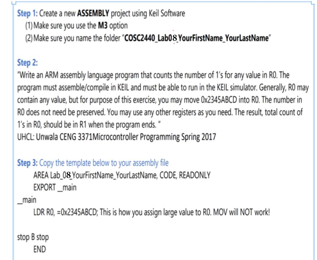 Solved Step 1: Create a new ASSEMBLY project using Keil | Chegg.com