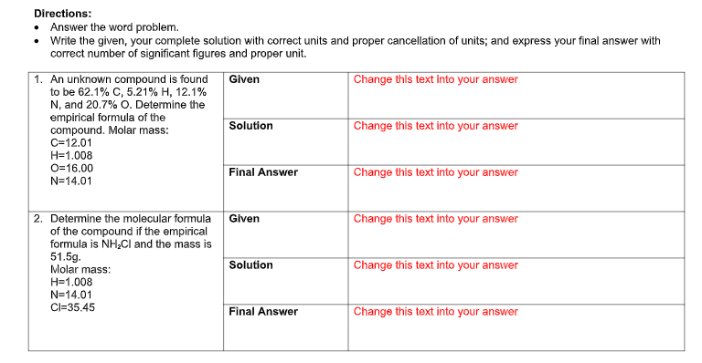 Solved Directions: - Answer the word problem. - Write the | Chegg.com