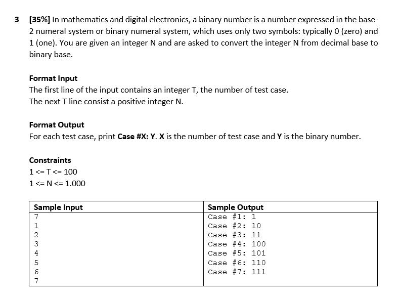Solved 3 (35%] In mathematics and digital electronics, a | Chegg.com