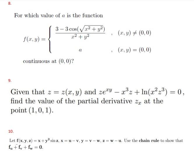 Solved For which value of a is the function | Chegg.com