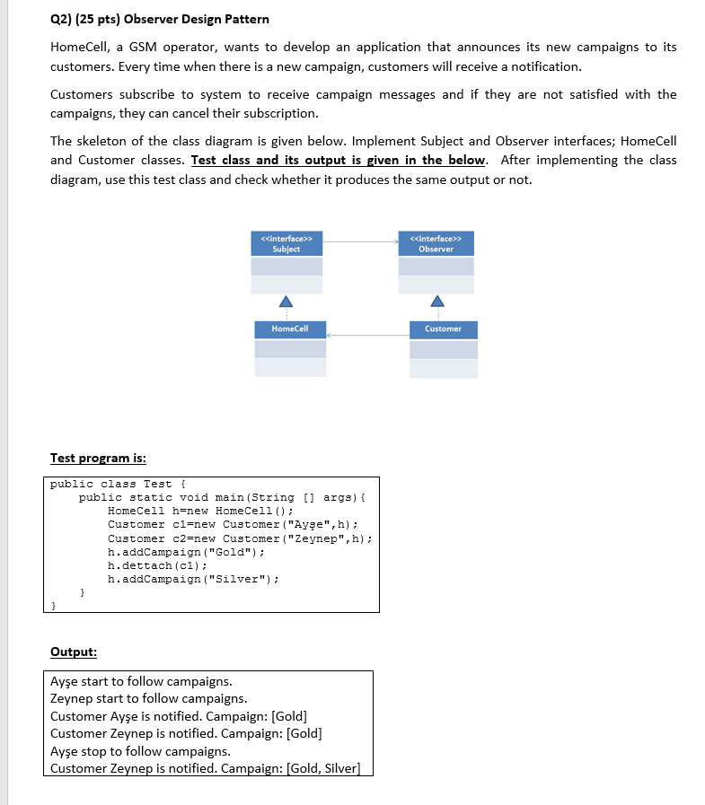 Solved Observer Design Pattern HomeCell, a GSM operator, | Chegg.com