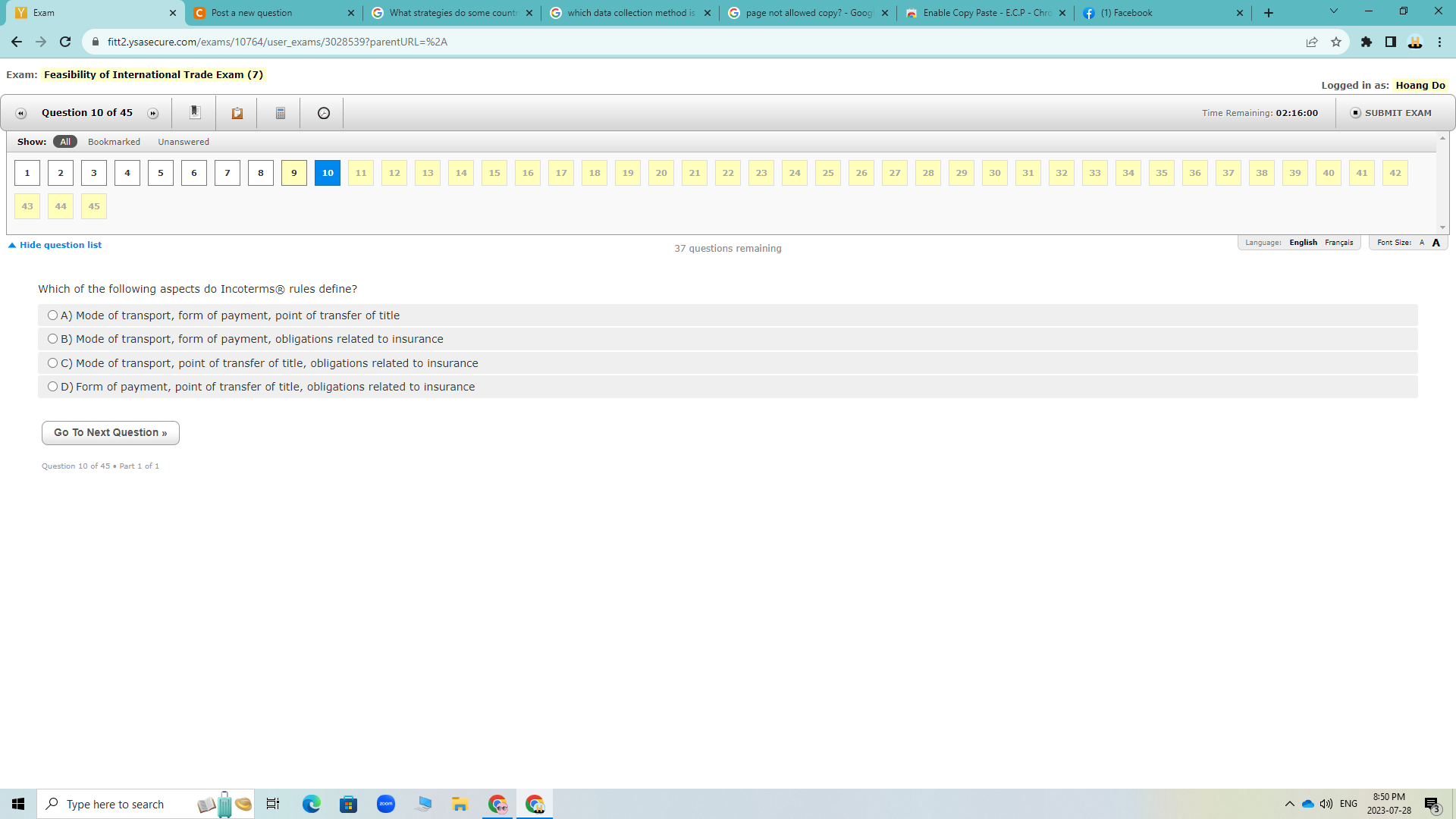 Solved Which of the following aspects do Incoterms (B) rules | Chegg.com