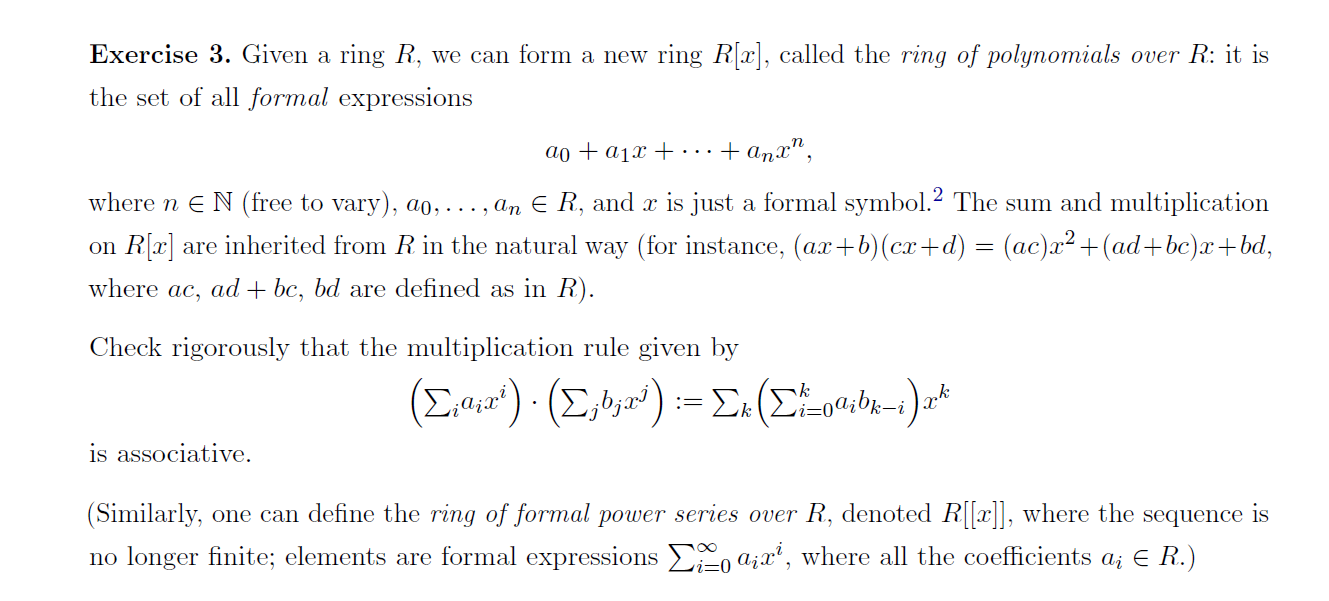 Solved Exercise 3. Given a ring R, we can form a new ring | Chegg.com