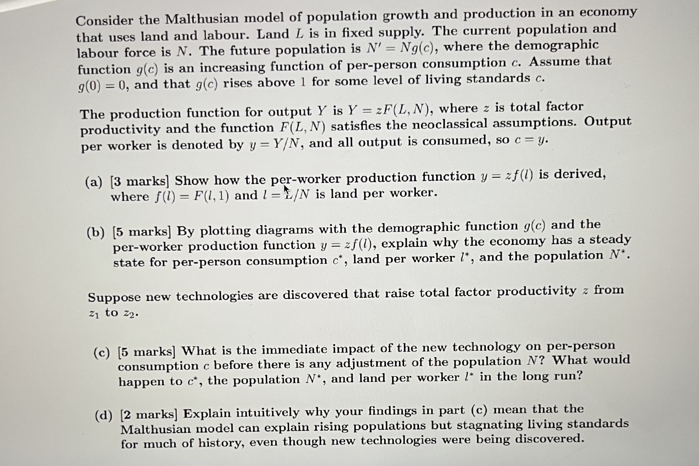 Solved Consider the Malthusian model of population growth | Chegg.com