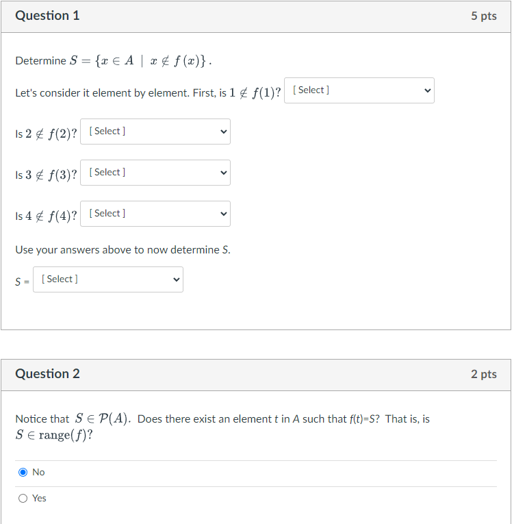 Solved Determine S={x∈A∣x∈/f(x)}. Let's consider it element | Chegg.com