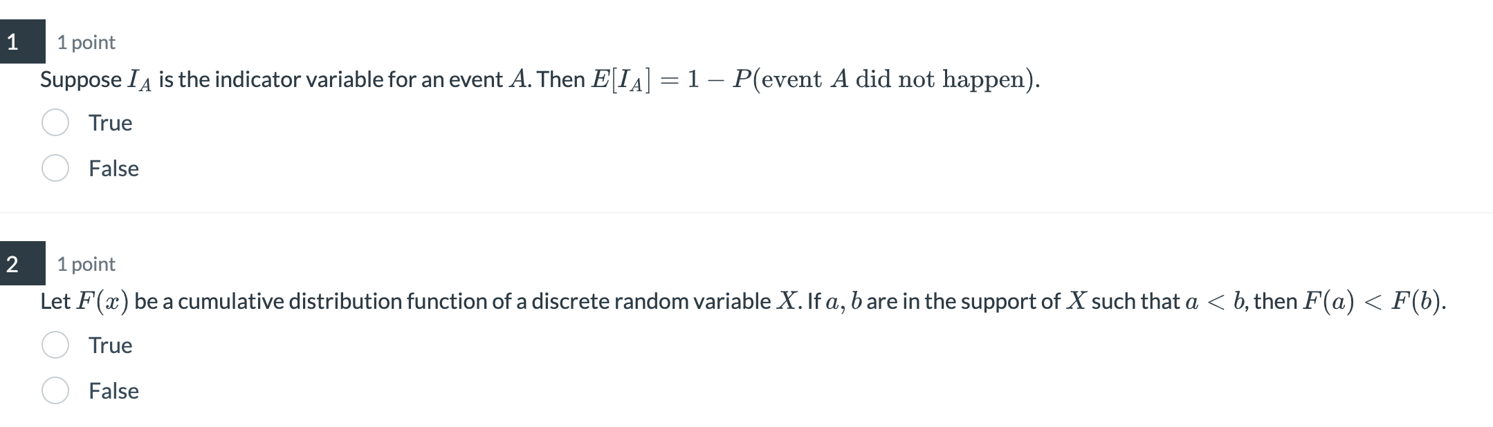 Solved 1 point Suppose IA is the indicator variable for an | Chegg.com