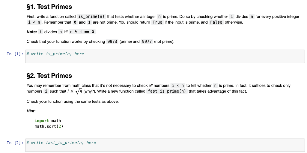 Solved $1. Test Primes First, write a function called | Chegg.com