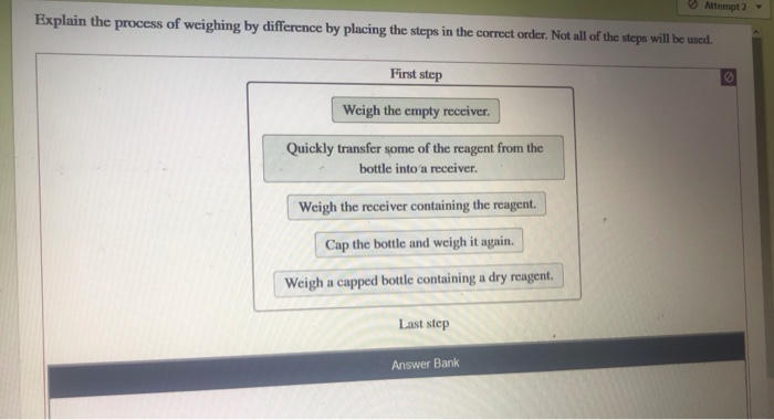 Solved Attempt 2 - Explain the process of weighing by | Chegg.com