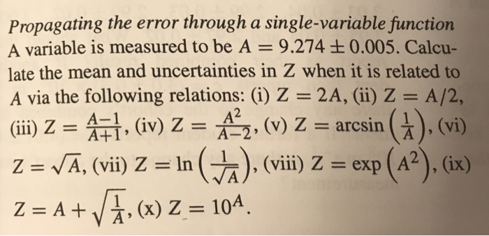 Solved Propagating The Error Through A Single Variable 7307