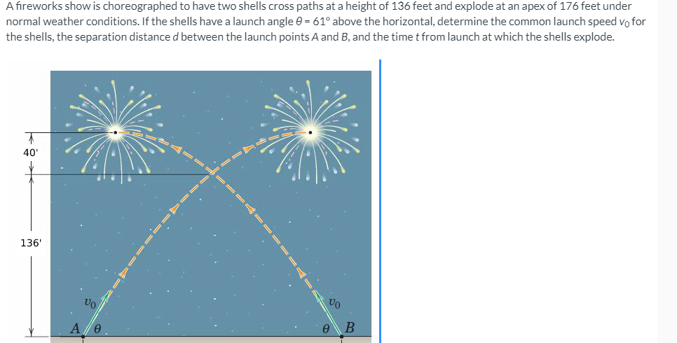Solved A fireworks show is choreographed to have two shells | Chegg.com