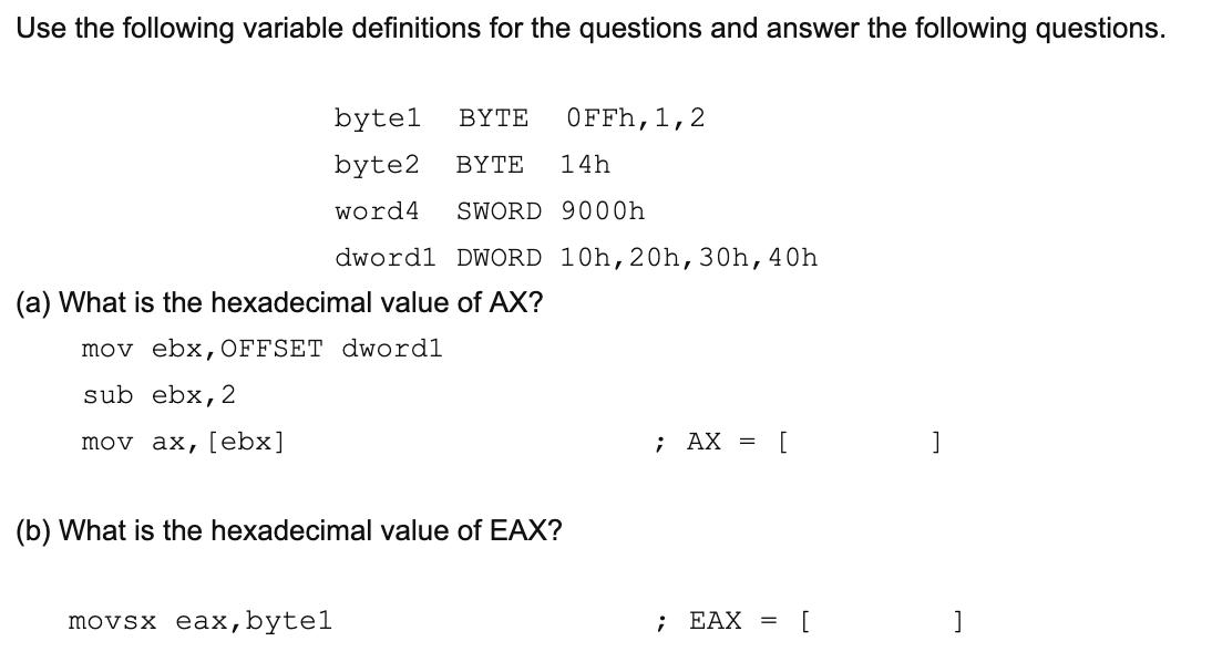 Solved Use the following variable definitions for the | Chegg.com