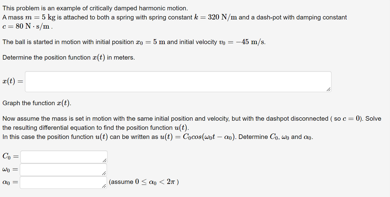 Solved This problem is an example of critically damped | Chegg.com