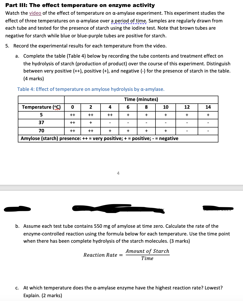 Solved Part III: The effect temperature on enzyme activity | Chegg.com