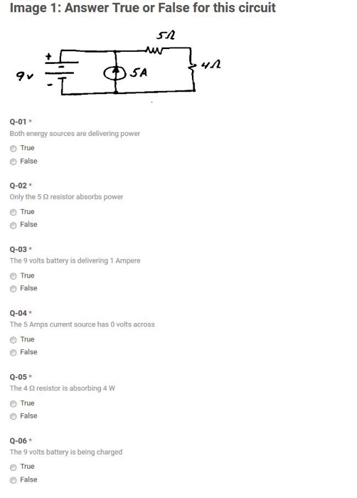 Solved Image 1: Answer True or False for this circuit SA | Chegg.com
