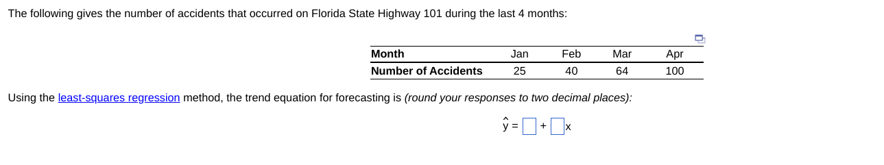Solved Using the method, the trend equation for forecasting | Chegg.com