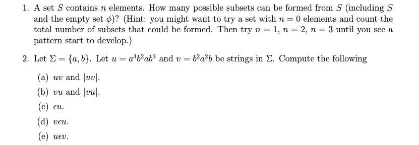Solved 1. A set S contains n elements. How many possible | Chegg.com
