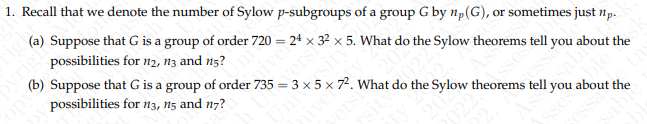 Solved 1. Recall that we denote the number of Sylow | Chegg.com