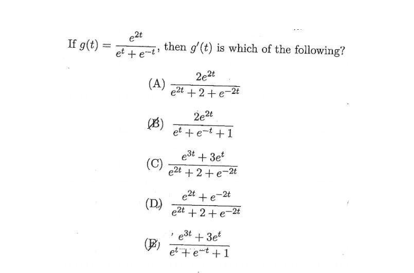 Solved If g(t) e2t then g'(t) is which of the following? et | Chegg.com