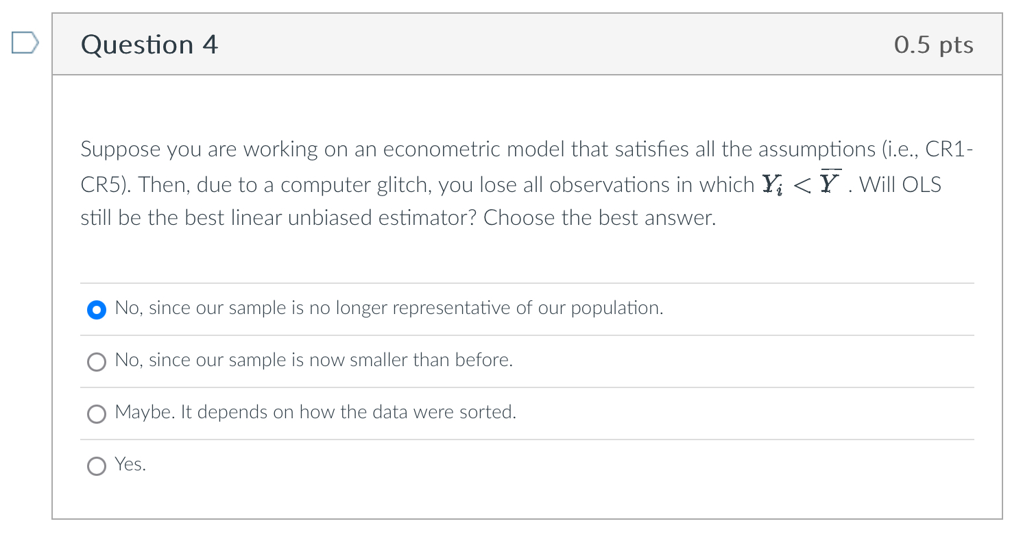 Solved Suppose you are working on an econometric model that | Chegg.com