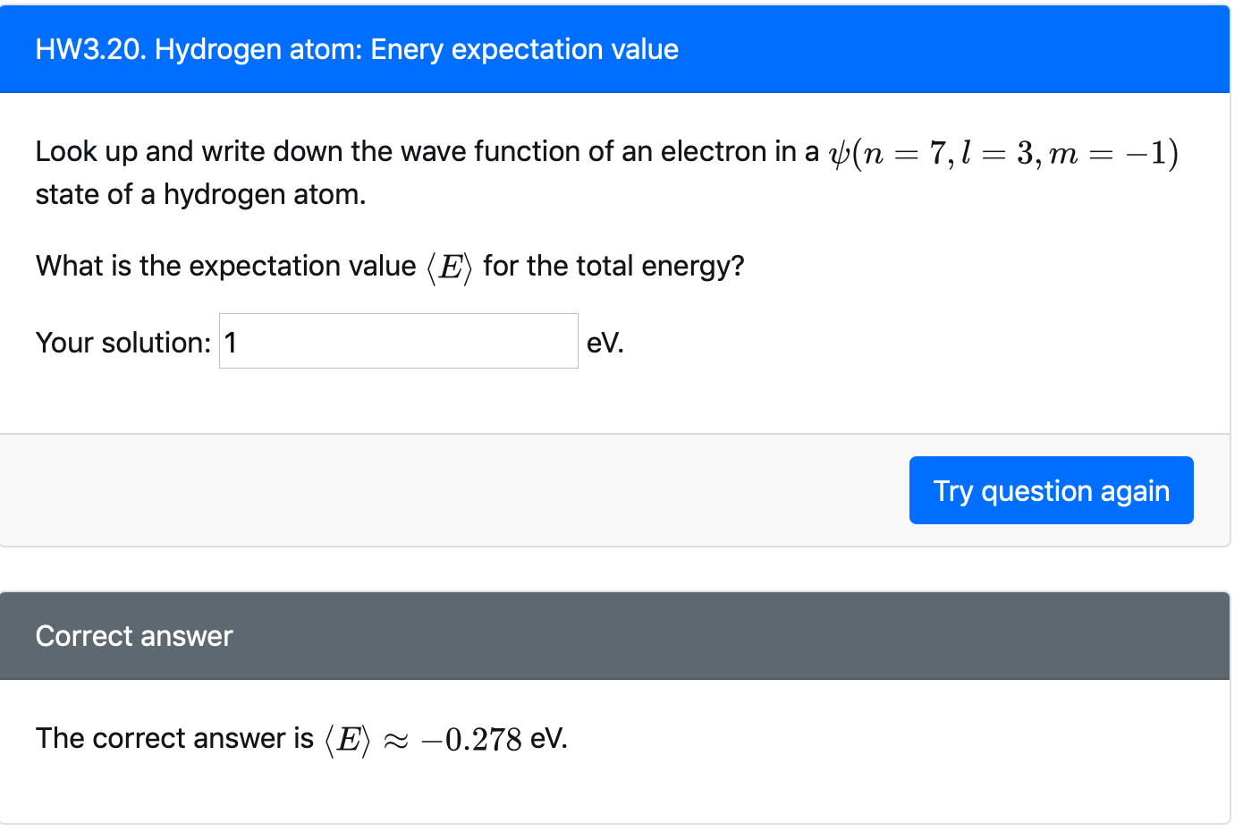 Solved Hw3 20 Hydrogen Atom Enery Expectation Value Look