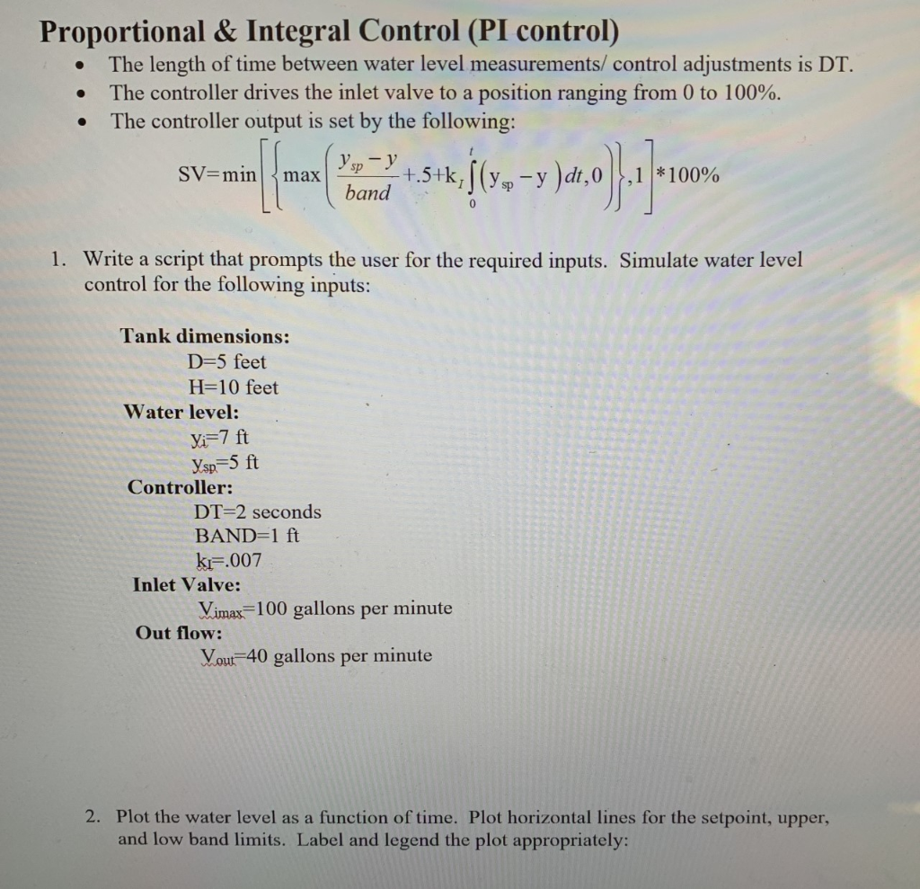 Proportional & Integral Control (PI control) The | Chegg.com