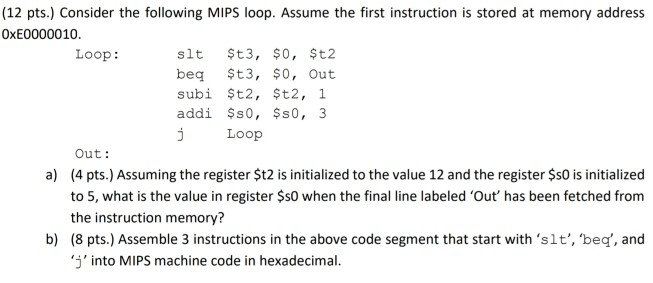 Solved (12 pts.) Consider the following MIPS loop. Assume | Chegg.com