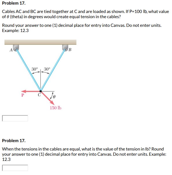 Solved Problem 17. Cables AC and BC are tied together at C | Chegg.com