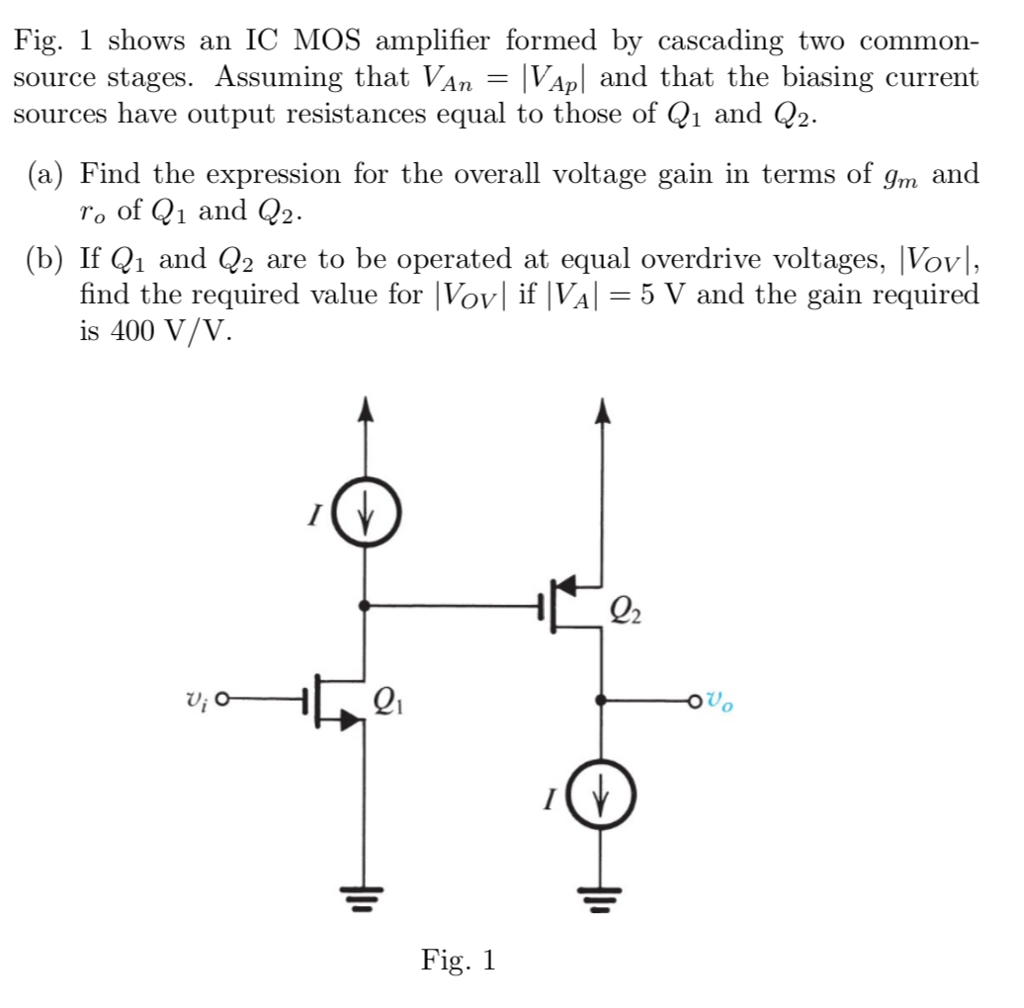 Solved Fig. 1 shows an IC MOS amplifier formed by cascading | Chegg.com