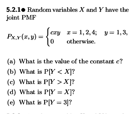 Solved 5.2.1 Random variables X and Y have the joint PMF | Chegg.com
