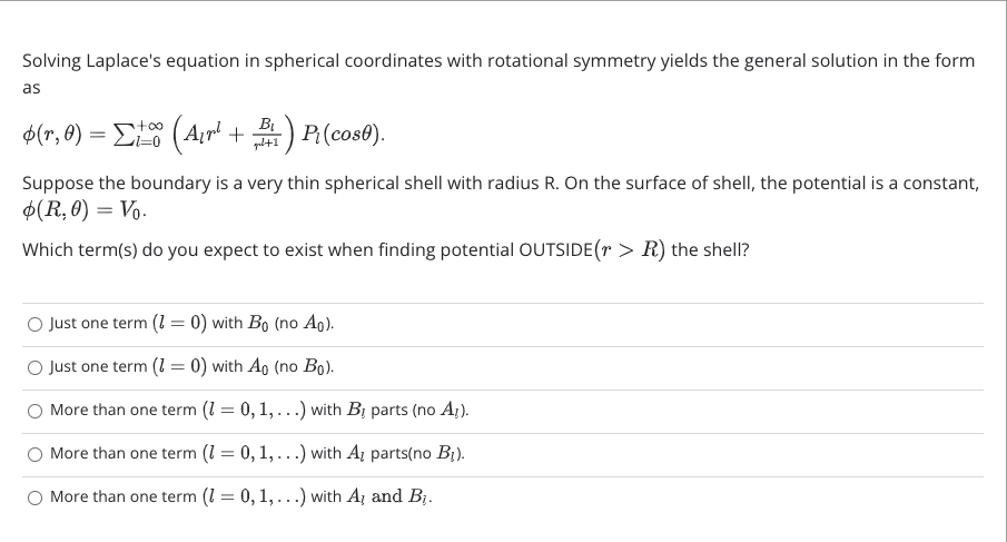 Solved Solving Laplace's equation in spherical coordinates | Chegg.com
