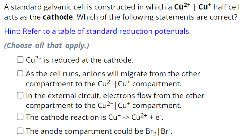 Solved A standard galvanic cell is constructed in which a | Chegg.com