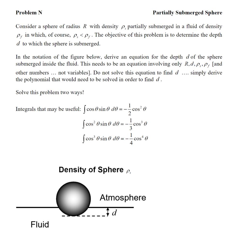 Solved Problem N Partially Submerged Sphere Consider a | Chegg.com