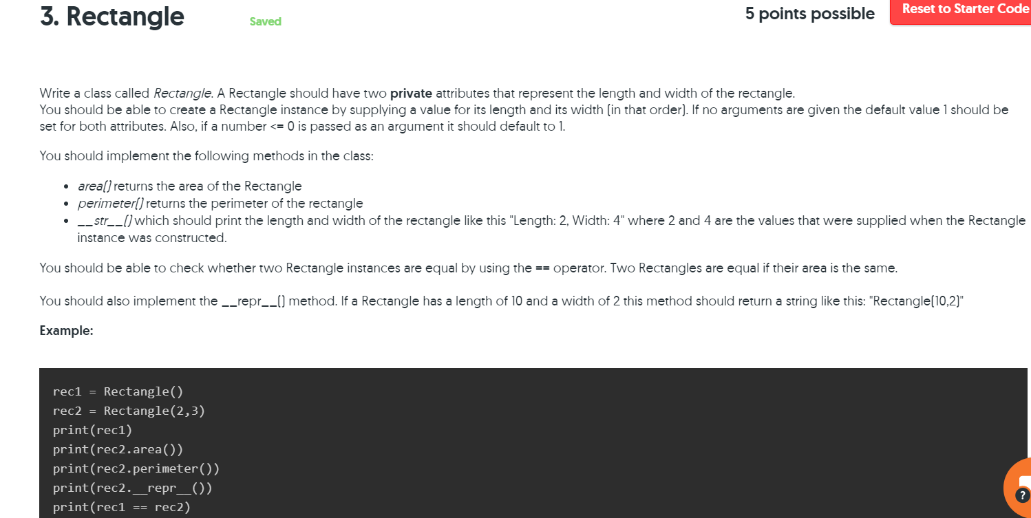 Solved 5 points possible Reset to Starter Code 3. Rectangle | Chegg.com