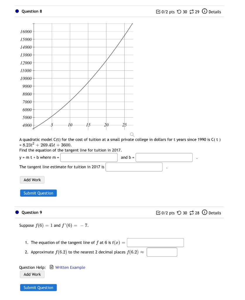 Solved A quadratic model C(t) for the cost of tuition at a | Chegg.com