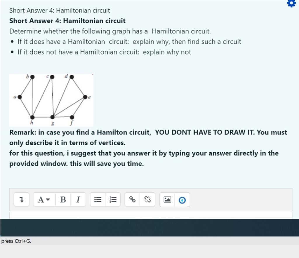 Solved Short Answer 4: Hamiltonian circuit Short Answer 4: | Chegg.com Solved Short Answer 4: Hamiltonian circuit Short Answer 4: | Chegg.com