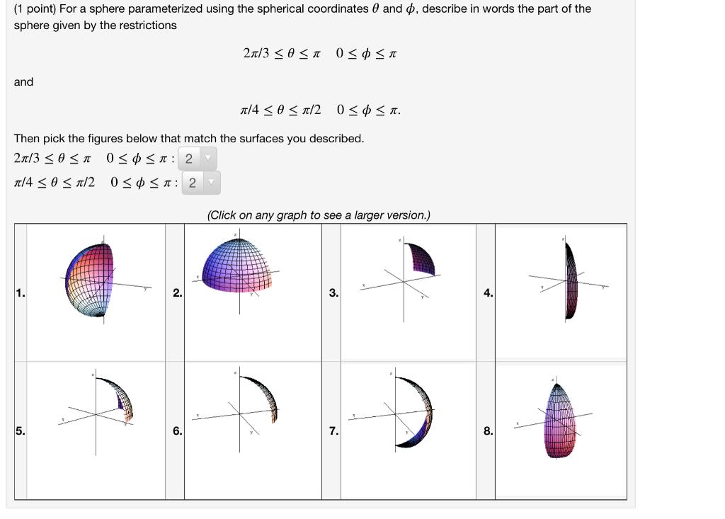 Solved (1 point) For a sphere parameterized using the | Chegg.com