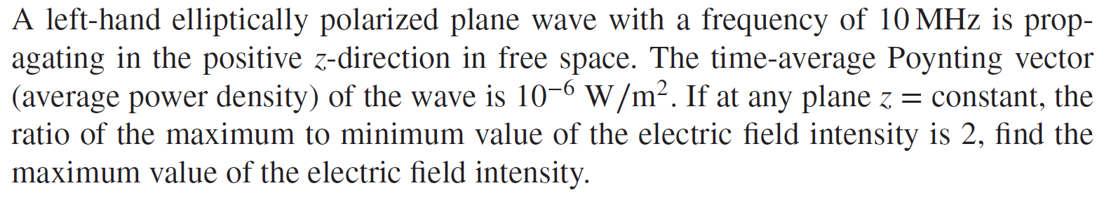 Solved A left-hand elliptically polarized plane wave with a | Chegg.com